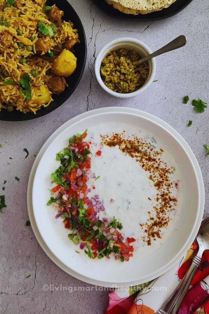 Easy Onion Tomato Raita | Raita For Biryani - Living Smart And Healthy
